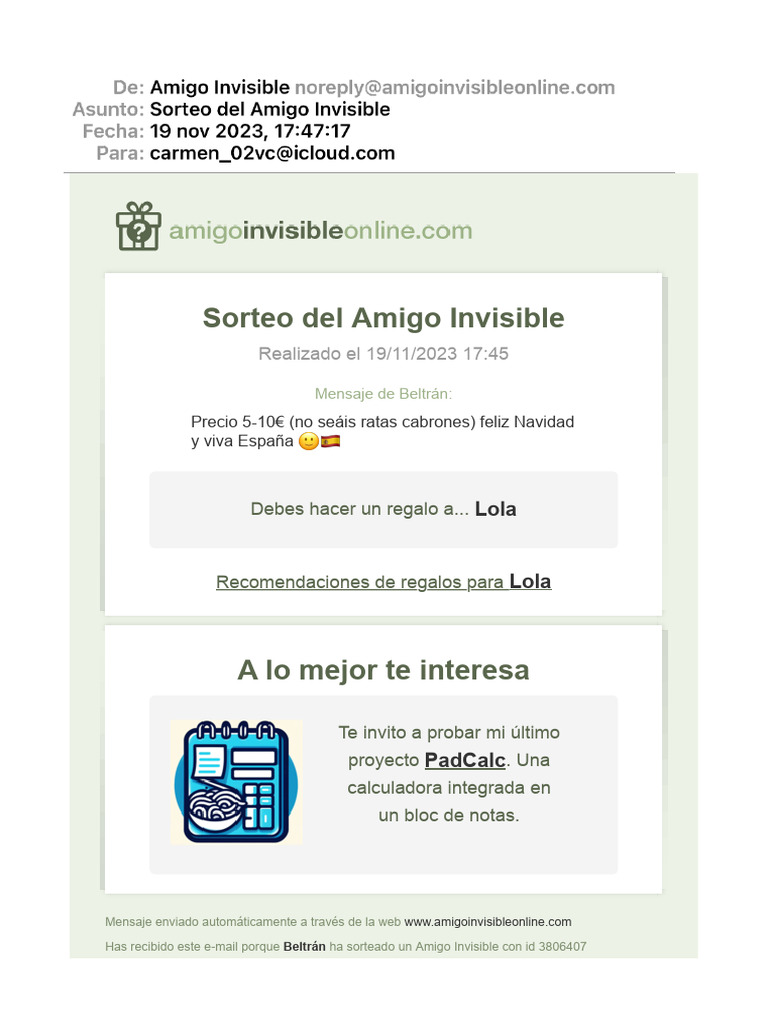 Sorteo Del Amigo Invisible | PDF