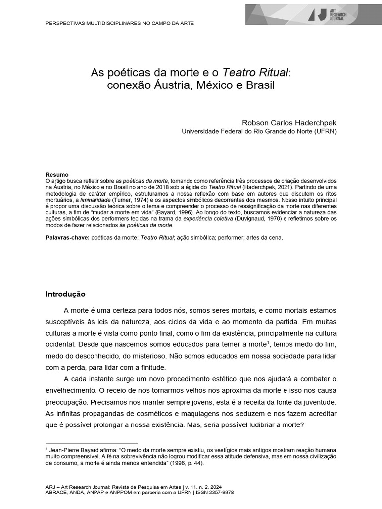 As Poéticas Da Morte e o Teatro Ritual | PDF | Morte | Brasil