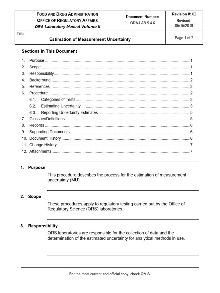 ORA-LAB.5.4.6 Estimation of Measurement Uncertainty (v02) | PDF | Uncertainty | Standard Deviation
