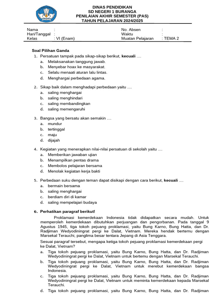 Soal Pas Tema 2 | PDF
