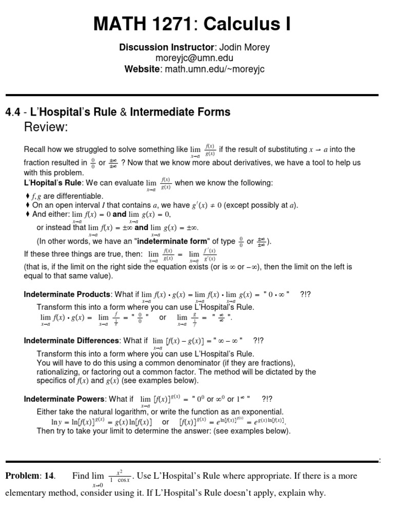4 4 Intermediate Forms & LHospitals Rule | PDF | Trigonometric ...
