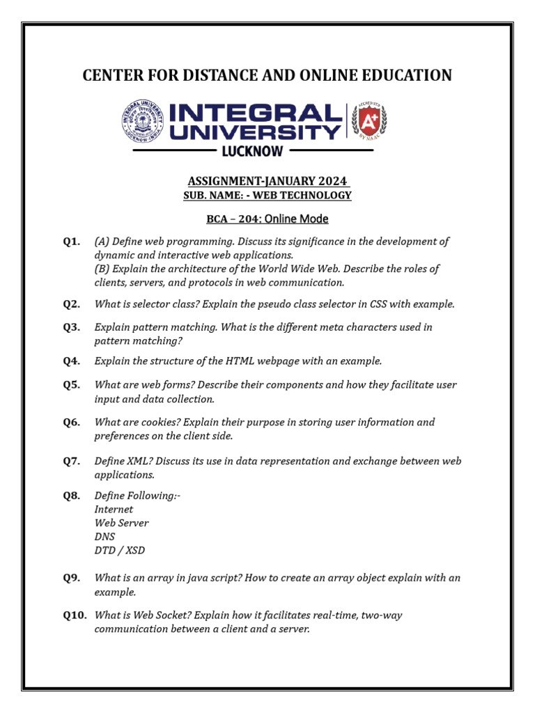 Web Technology Assignment for BCA 204 | PDF