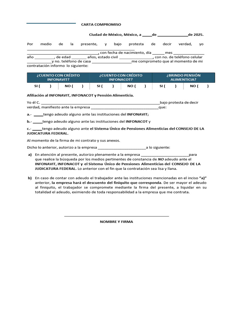 Carta Compromiso Infonavit | PDF