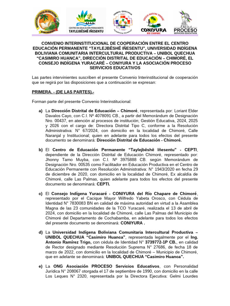 1 - CONVENIO - INTERINCTITUCIONAL - DE - COOPERACION - CEPTI - CONIYURA.UNIBOL - PROCESO - 20.05 ...