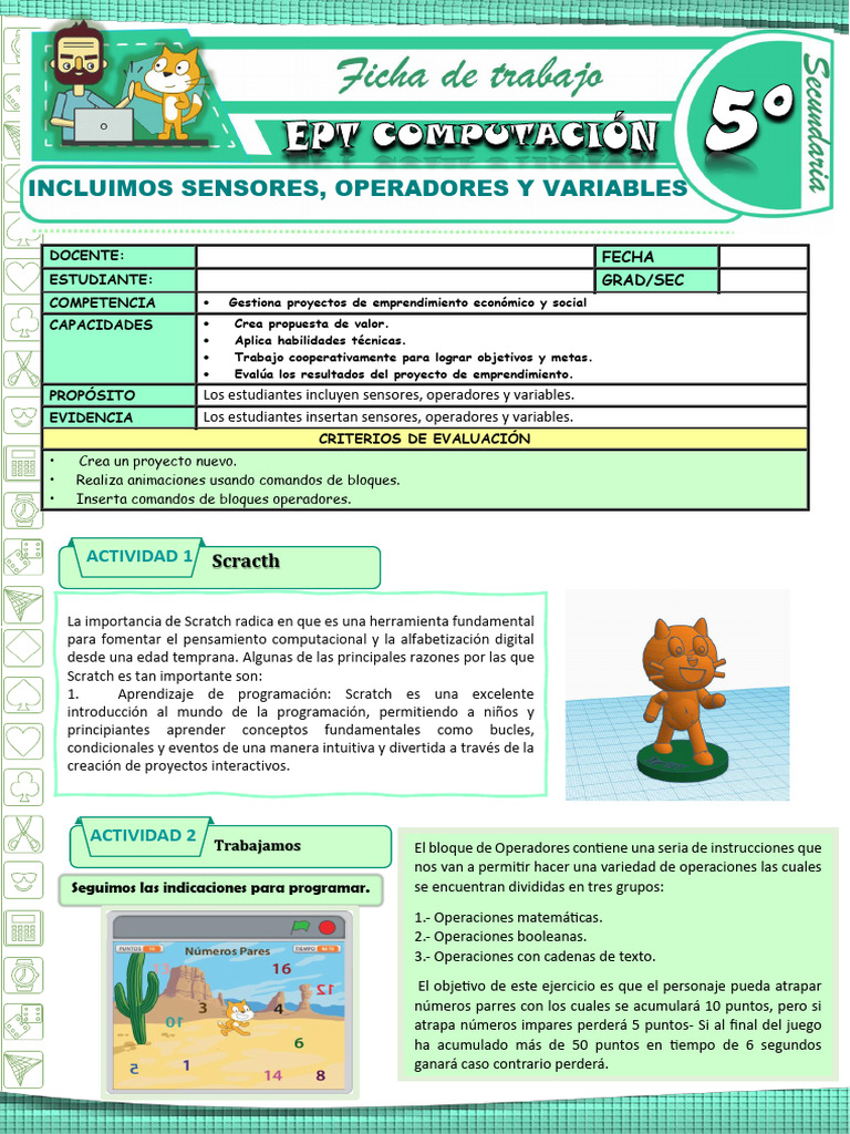 Ficha de Actividad Ept Compu 5° - Semana 3 | PDF | Scratch (lenguaje de programación) | Cognición