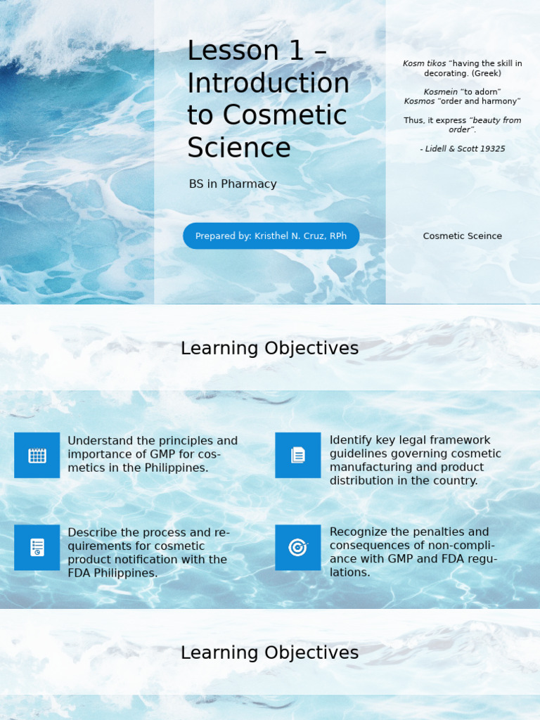 Lesson 1 - Intro to Cosmetics | PDF | Cosmetics | Food And Drug ...