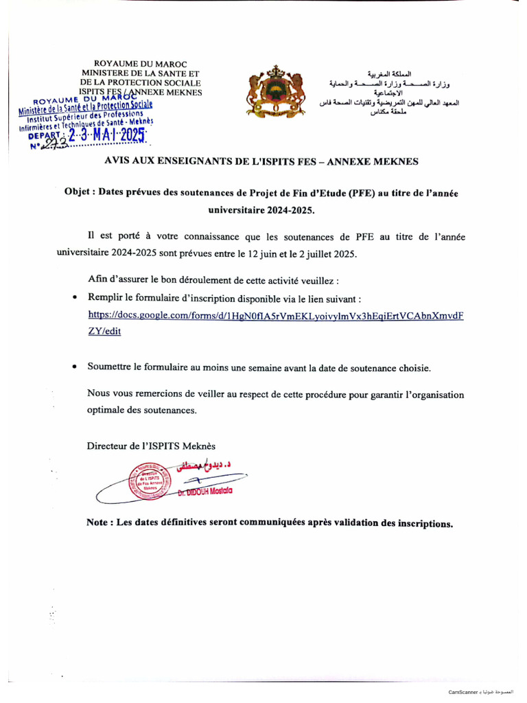Avis Aux Enseignants de L'ISPITS Fès - Annexe Meknès | PDF