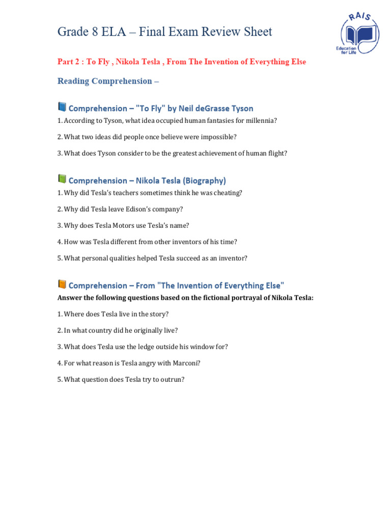 G.8 ELA Review Sheet Part 3 | PDF