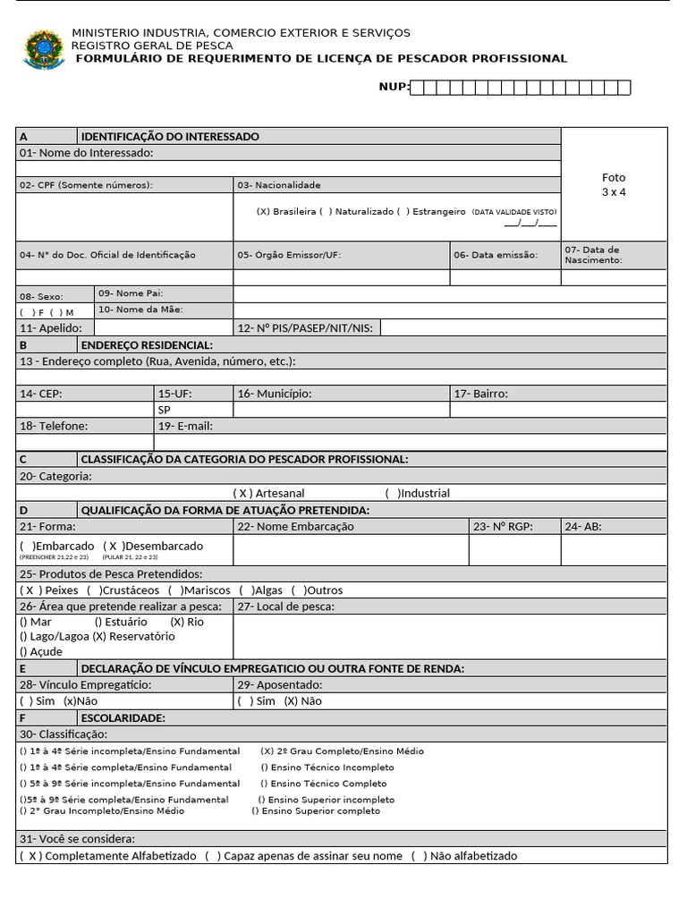 Novo Formulário de Requerimento de Registro Inicial - Pescador ...