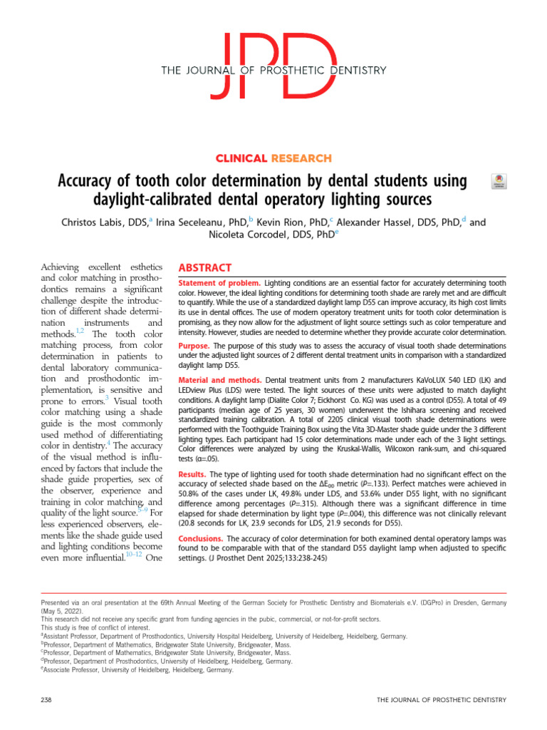 Accuracy of Tooth Color Determination by Dental ST | PDF | Color | Lighting