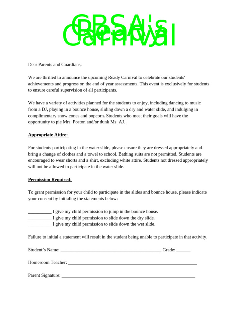 Iready Carnival Permission Form | PDF