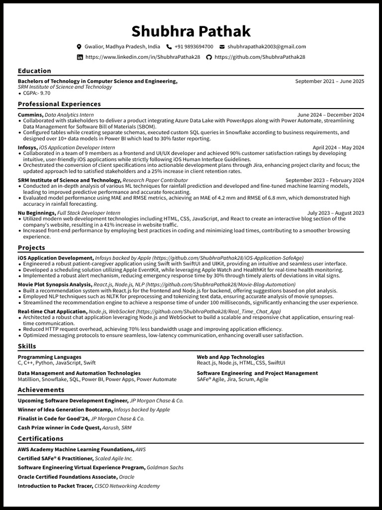 Shubhra Pathak Resume PDF | PDF | Web Development | Computer Science