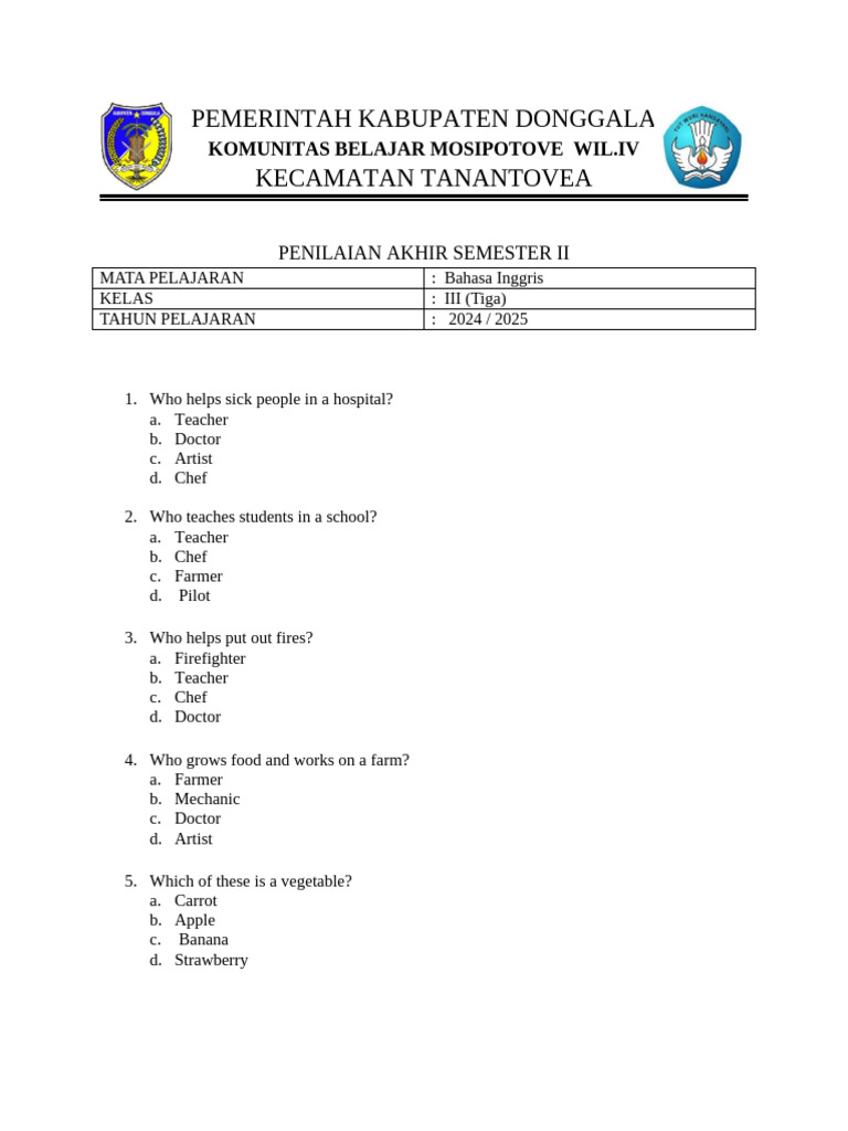 Soal Semester II Kelas 3 | PDF