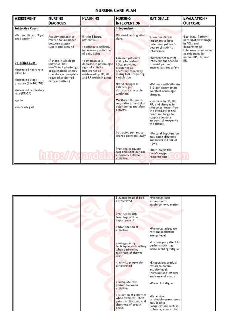 Nursing Care Plan for Pernicious Anemia | PDF | Anemia | Vitamin B12