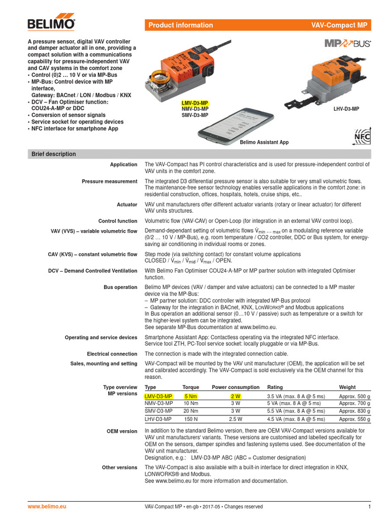 Belimo VAV-Compact MP Overview | PDF | Actuator | Alternating Current