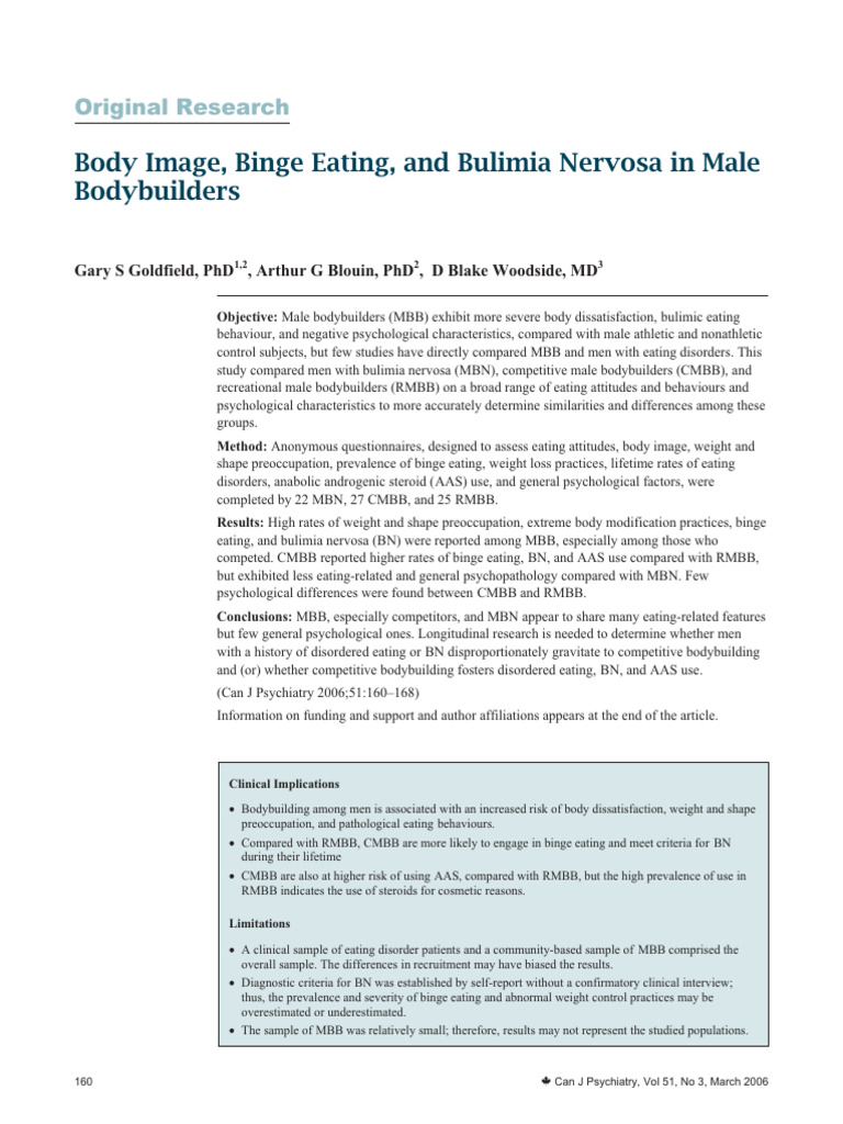Bodyimage, Binge Eating, and Bulimia Nervosa in Male Bodybuilders | PDF ...