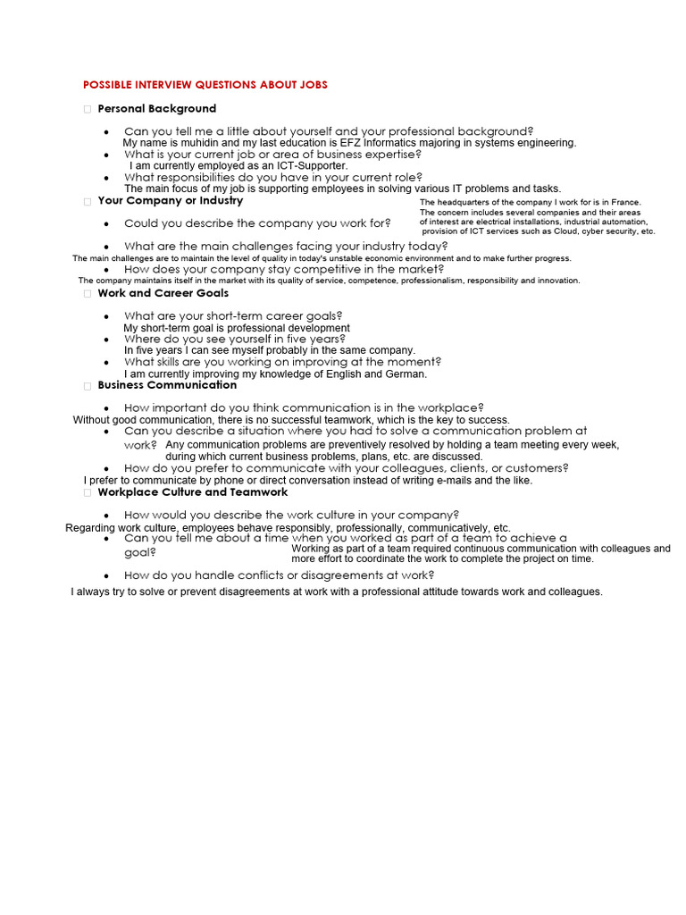 Essential Job Interview Questions Guide | PDF | Communication | Employment