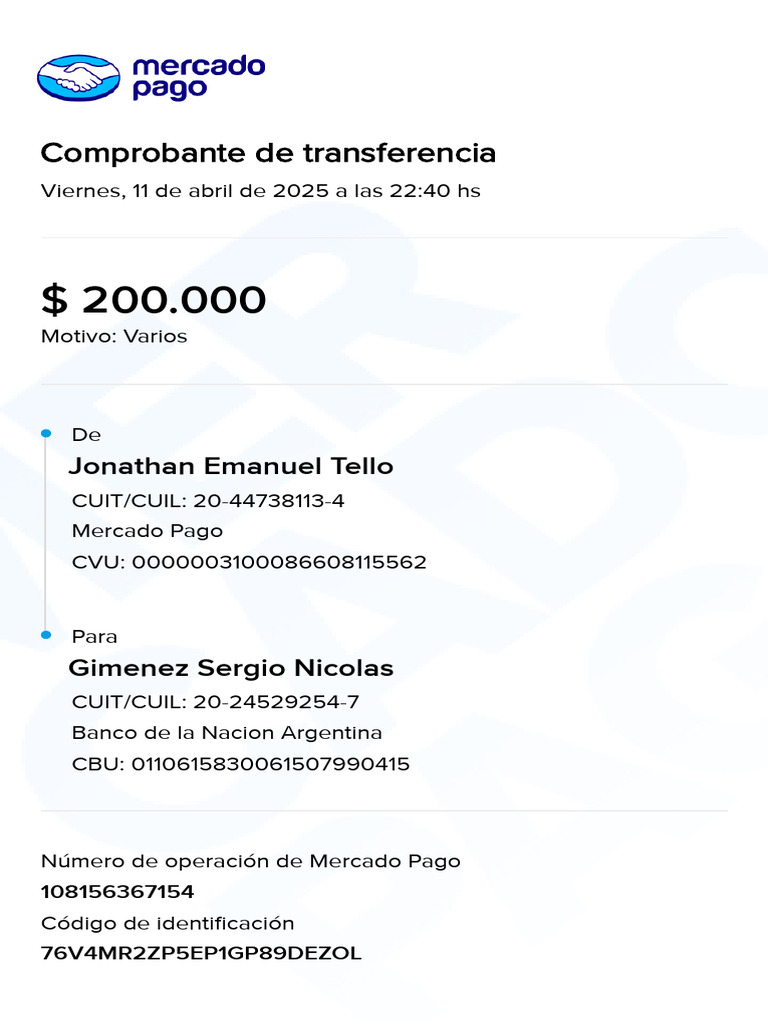 Comprobante de Transferencia: Jonathan Emanuel Tello | PDF