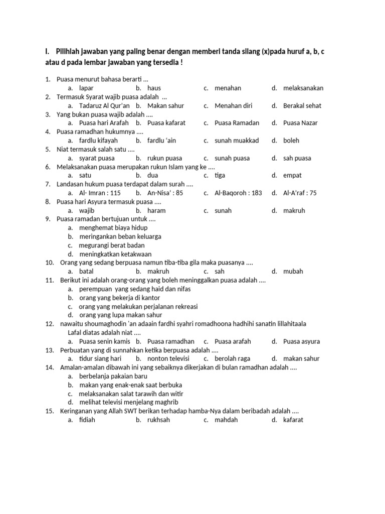 Soal Fiqih Kelas 3 Semester 2 | PDF