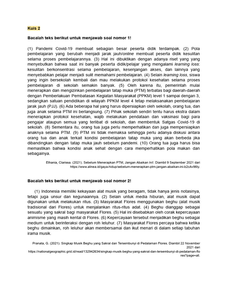 Wacana II - Kuis 2-1 | PDF