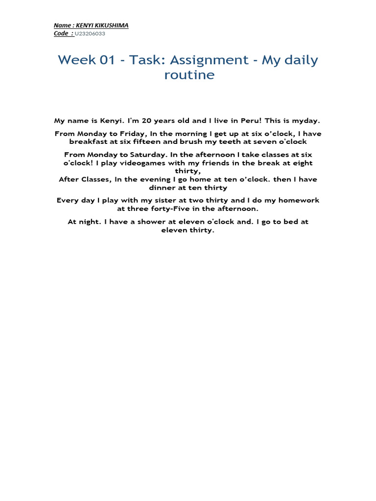 Week 01 Task Assignment My Daily Routine | PDF