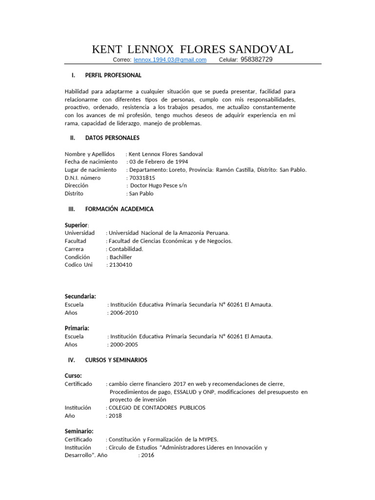 KENT LENNOX 1994 CV Actual | PDF | Economias