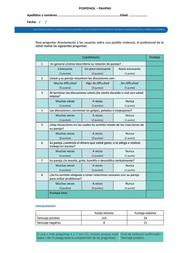 TAMIZAJE VIOLENCIA WAST Femenino | PDF