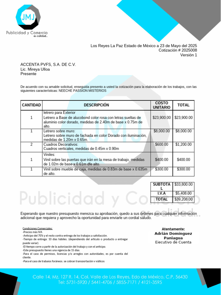 Cotización Neeche Passion Misterios | PDF