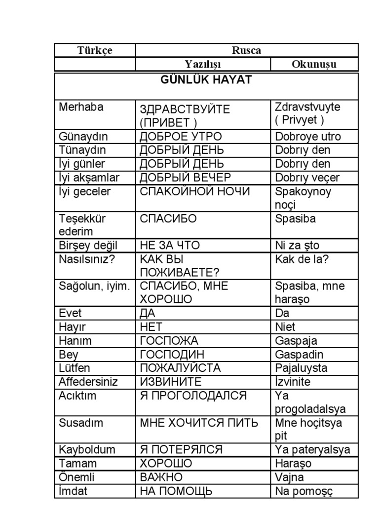 Rusca + Turkce Sozluk | PDF