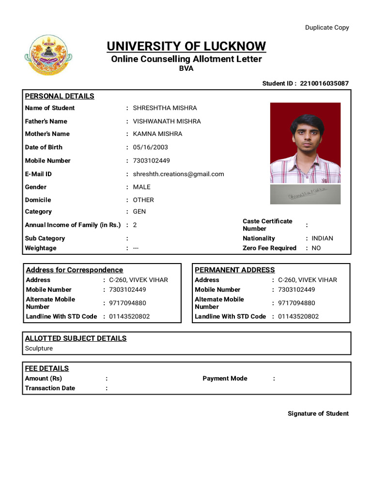 Allotment Form 2nd Sem Exam | PDF