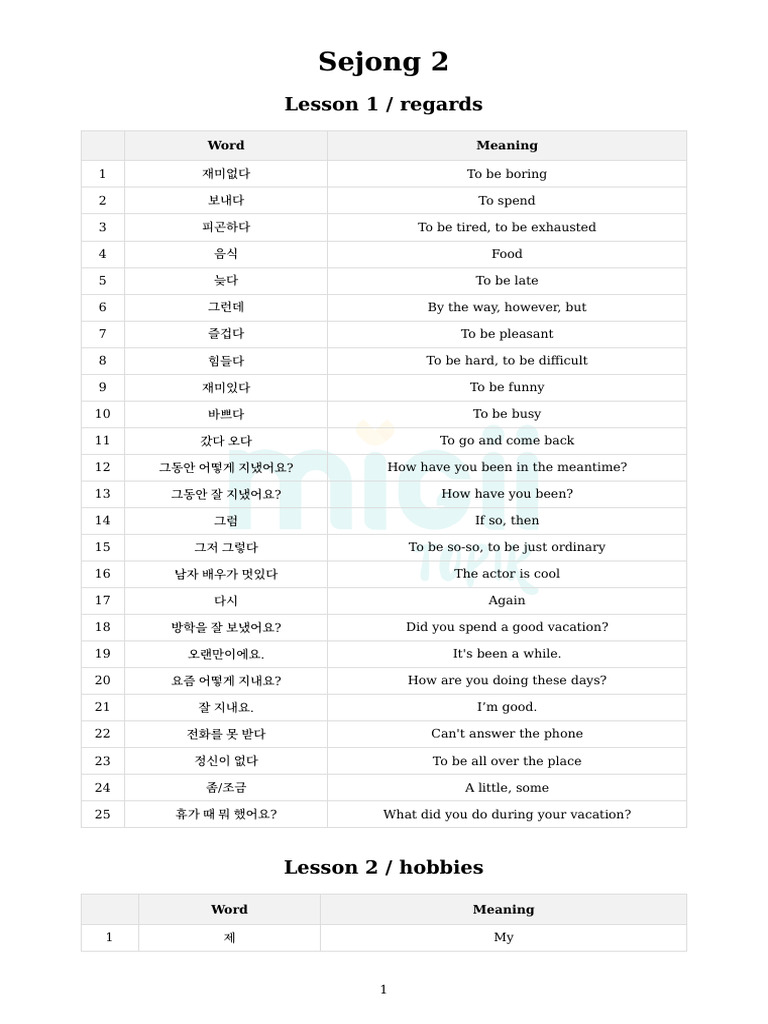New Vocabulary Sejong 2 | PDF | Foods