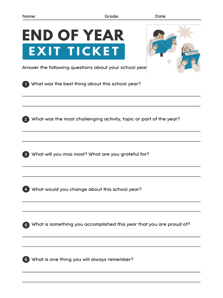 End of Year Exit Ticket Worksheet in Colorful Minimalist Style | PDF