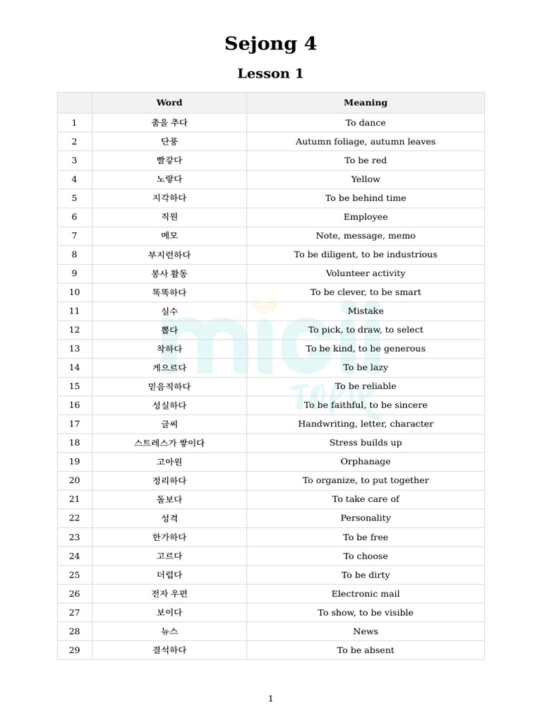 New Vocabulary Sejong 4 | PDF