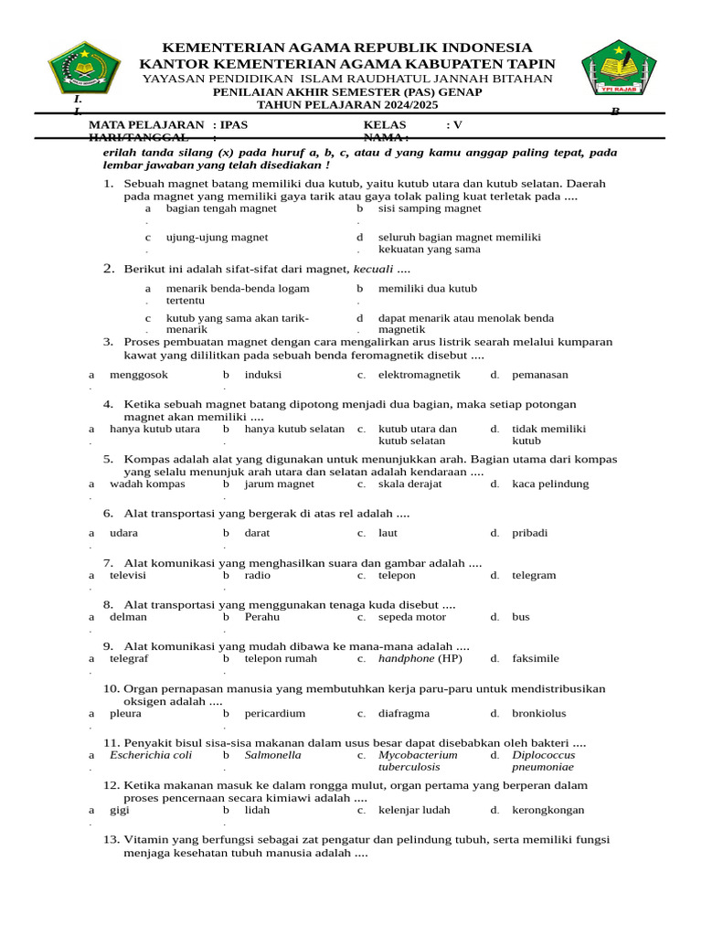 SOAL IPAS Kls V | PDF