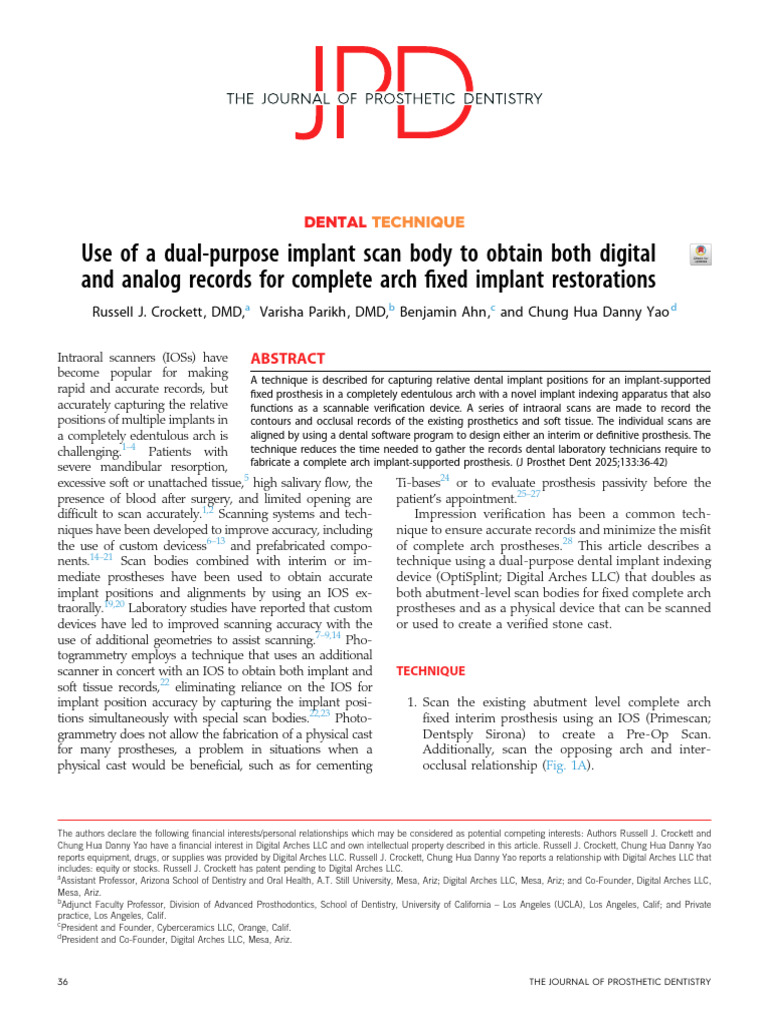 Use of A Dual Purpose Implant Scan Body To Obtain | PDF | Dental ...