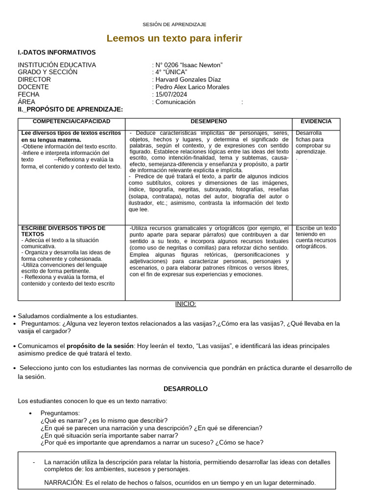 COM. 15-07-24 Leemos Textos para inferir.-EVALUACION | PDF | Agua ...