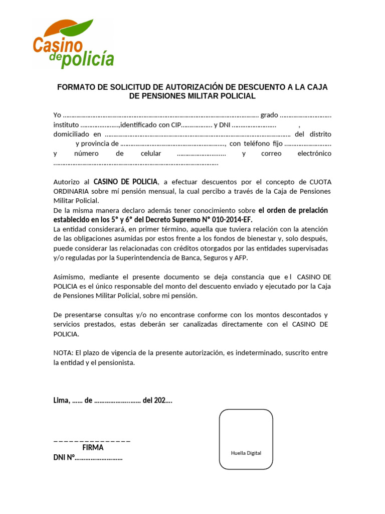 Solicitud de Descuento a Caja Militar Policial | PDF