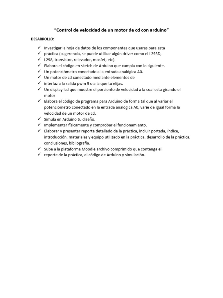 Pr1-U5-Control de velocidad de un motor de cd con arduino | PDF