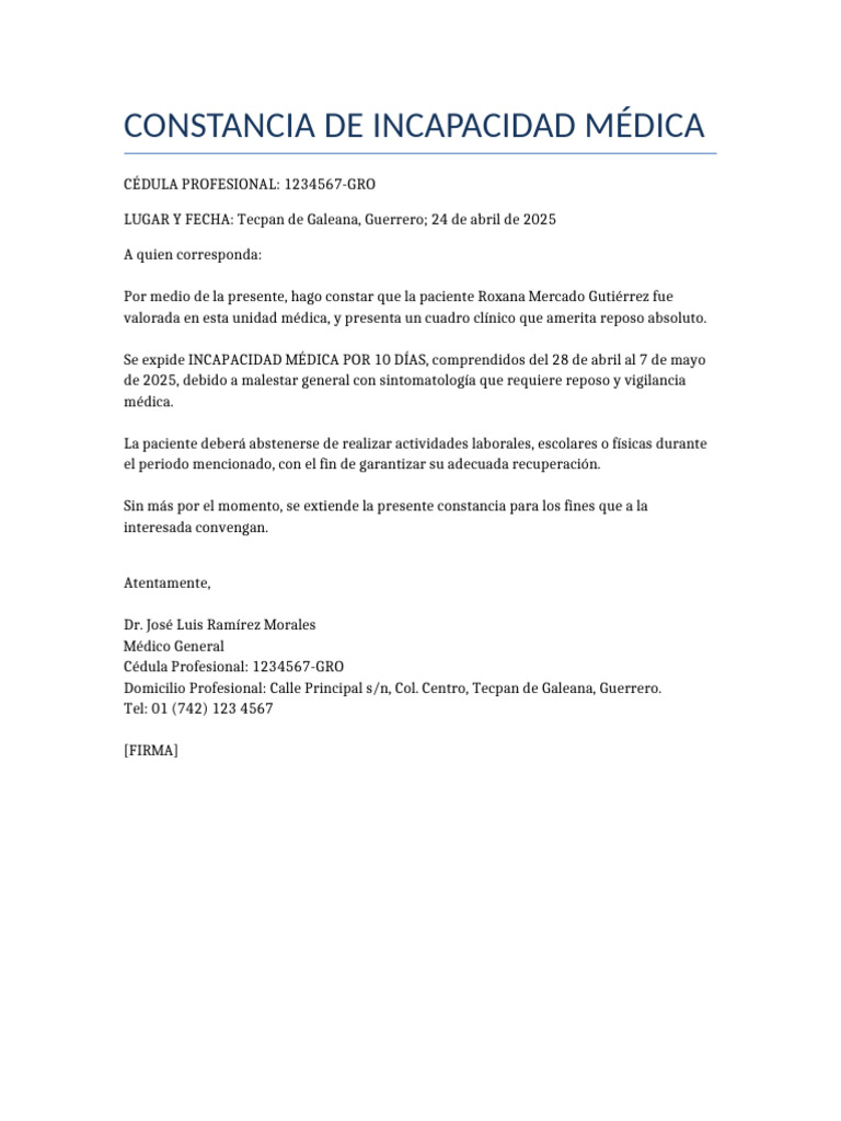 Constancia Incapacidad Roxana Mercado | PDF