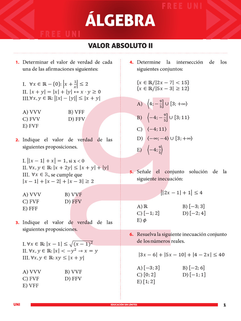 Álgebra: Valor Absoluto II | PDF