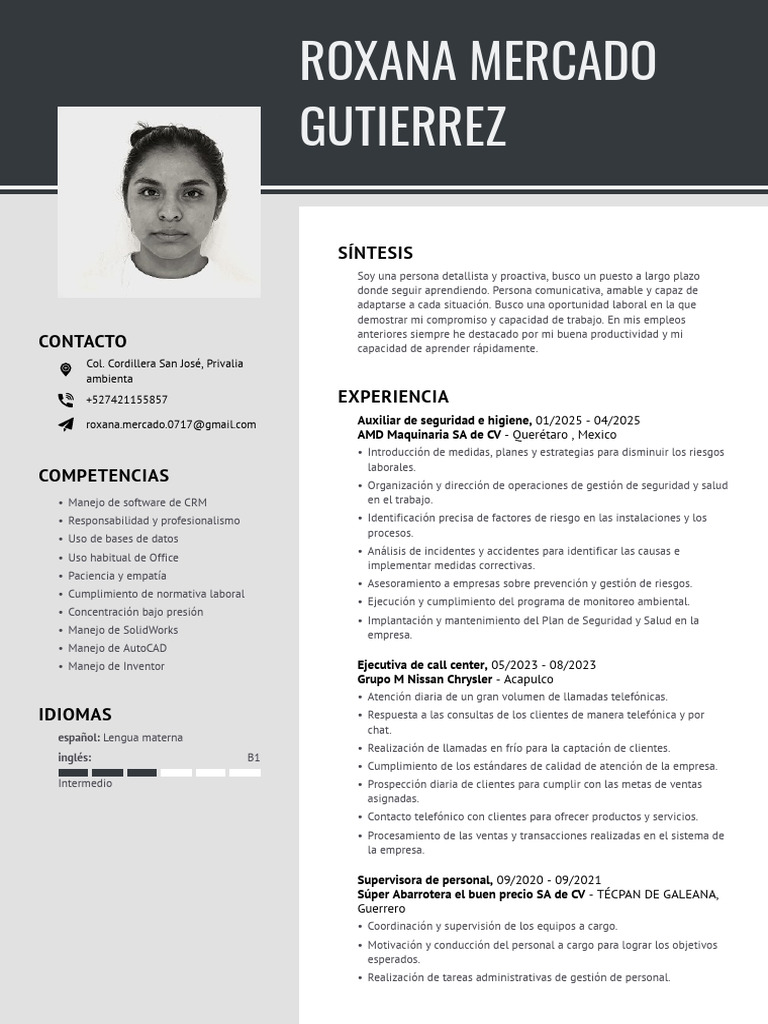 CV - Roxana Mercado Gutiérrez | PDF | Business