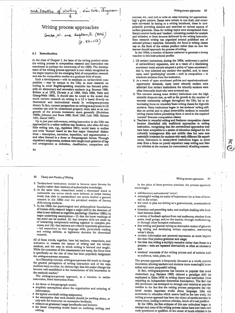 Grabe and Kaplan 1996 Writing Process Approaches | PDF