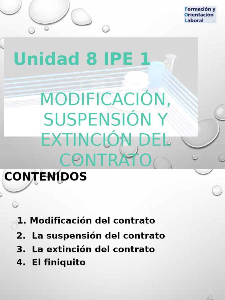 Unidad 8 Ipe 1 Modificación, Suspensión y Extinción de Contrato | PDF | Derecho laboral | Daños ...