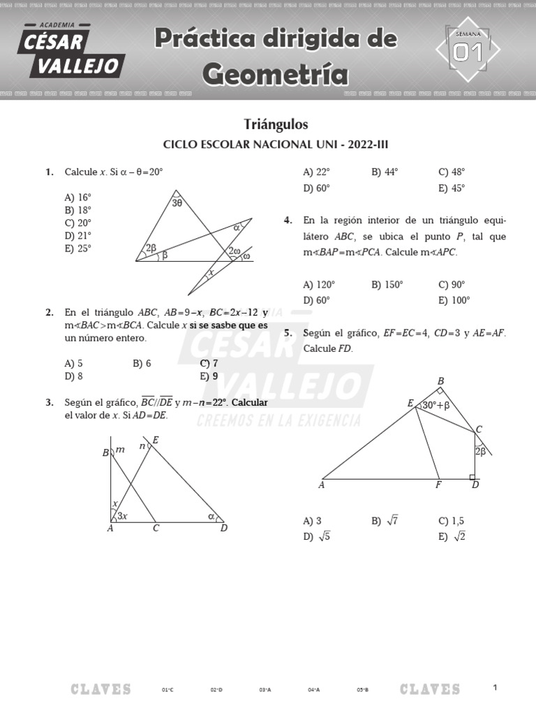 G Esc Nac UNI Diri Sem1 | PDF | Geometría Elemental | Geometría del ...