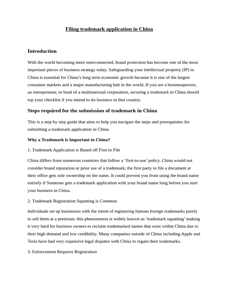 Filing Trademark Application in China | PDF | Trademark | Brand
