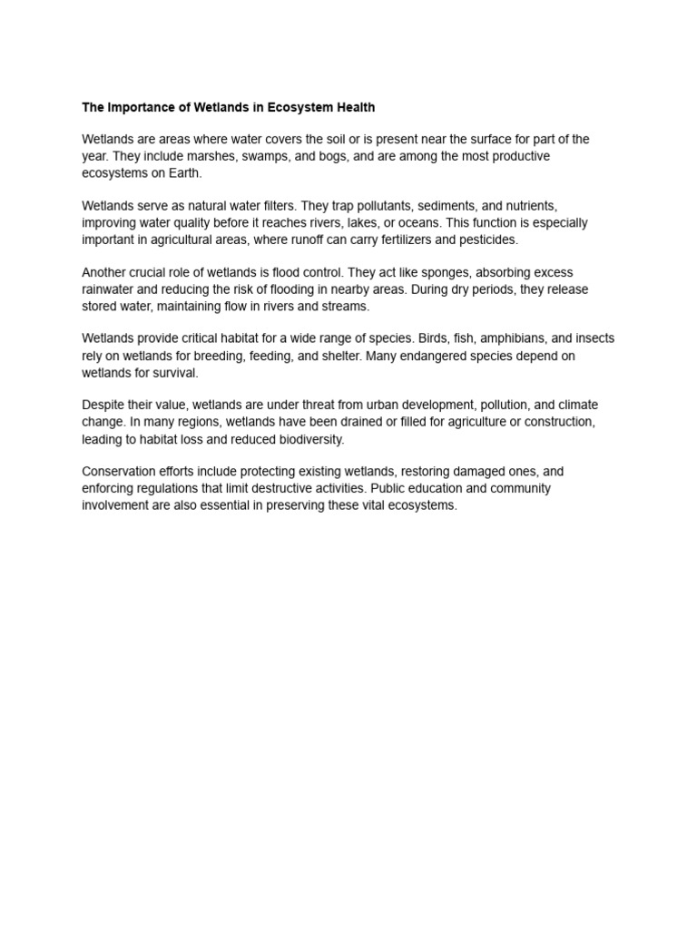 The Importance of Wetlands in Ecosystem Health | PDF