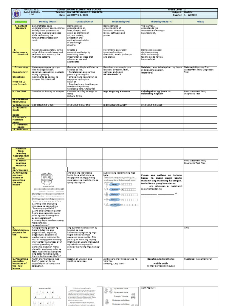 WEEK2 DLL MAPEH | PDF