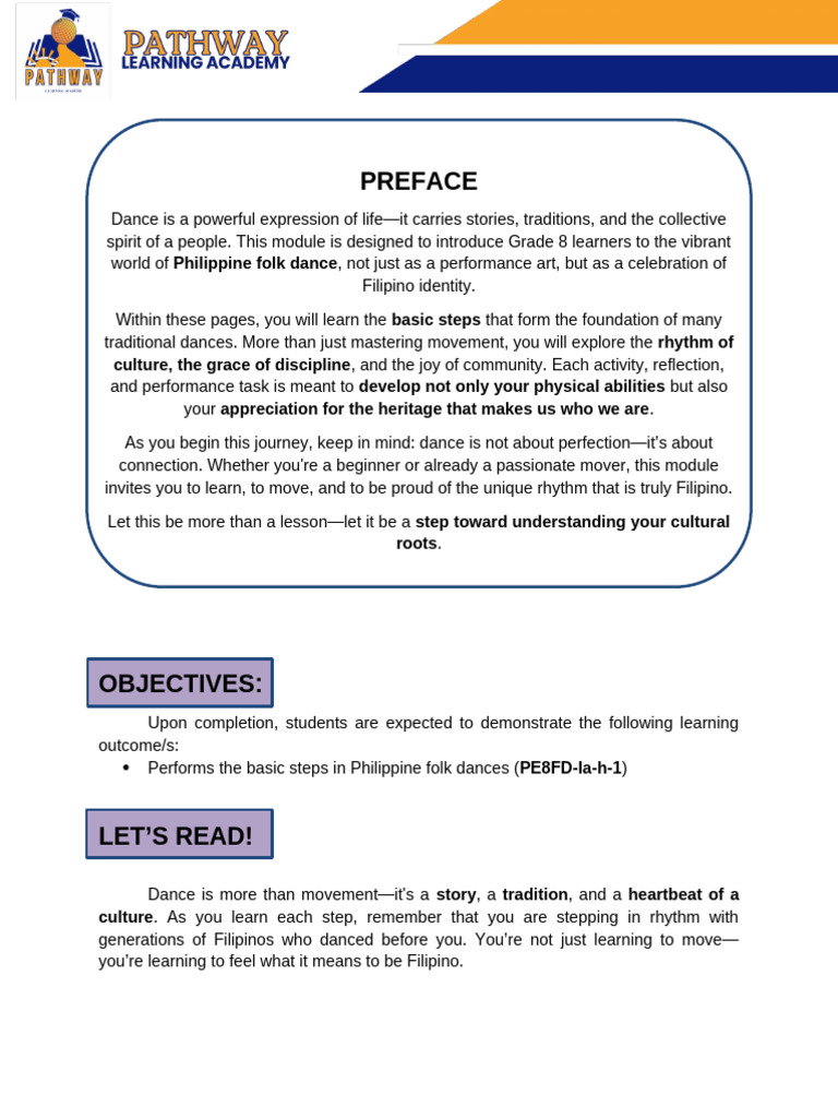 Pathway Dance Module Estrebillo | PDF | Dances | Learning