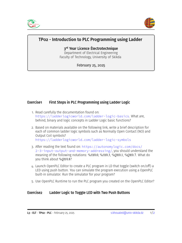 PLC Programming Basics with Ladder Logic | PDF