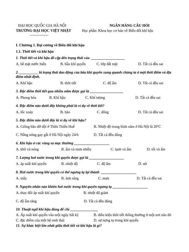 Ngan hang cau hoi 2025-ky II | PDF